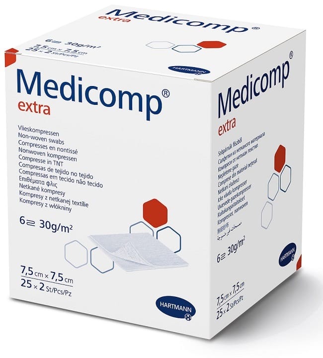 MEDICOMP EXTRA GARZA COMPRESSA TNT 7,5X7,5CM 25 BUSTE CON 2 GARZE ...